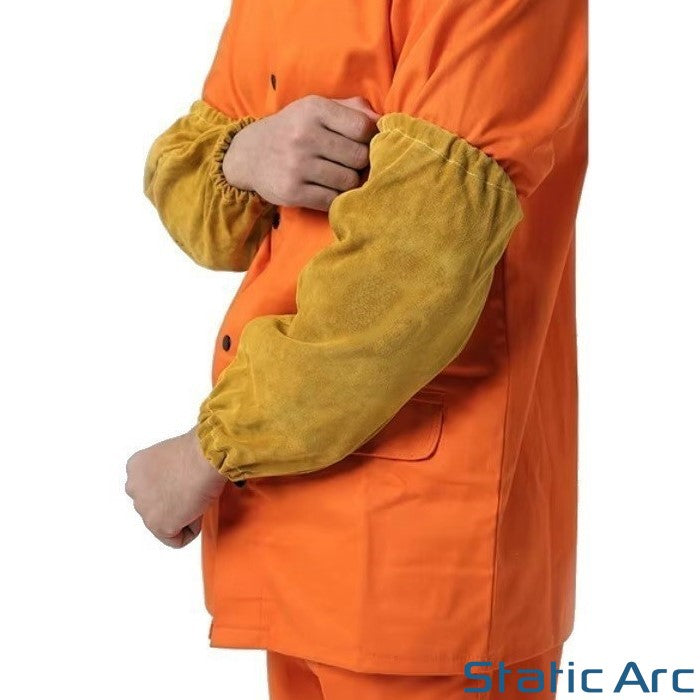 LEATHER WELDING SLEEVES ARM PROTECTOR COWHIDE HEAT RESISTANT SPATTER ...