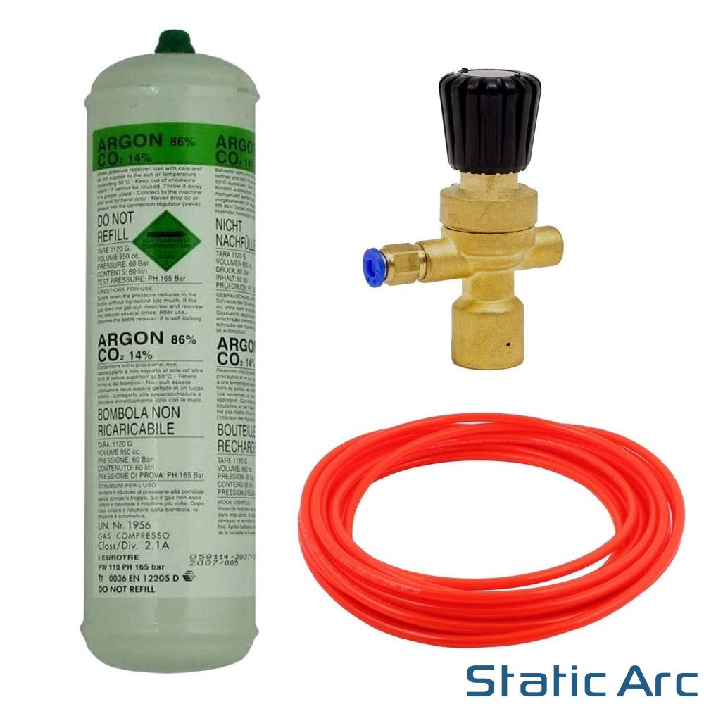 ARGON CO2 DISPOSABLE GAS KIT BOTTLE MIG TIG WELDING w/ REGULATOR + HOSE