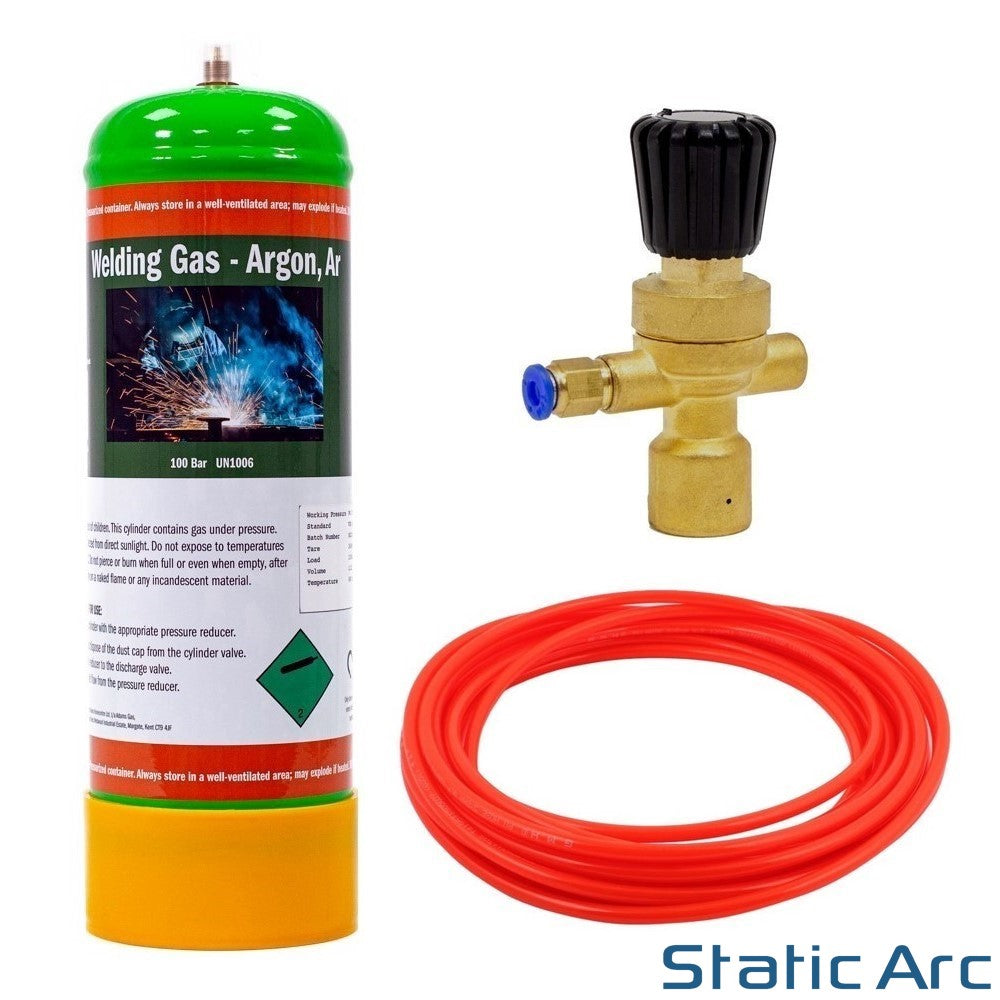 ARGON CO2 DISPOSABLE GAS BOTTLE CYLINDER KIT WELDING w/ REGULATOR HOSE 2.2L
