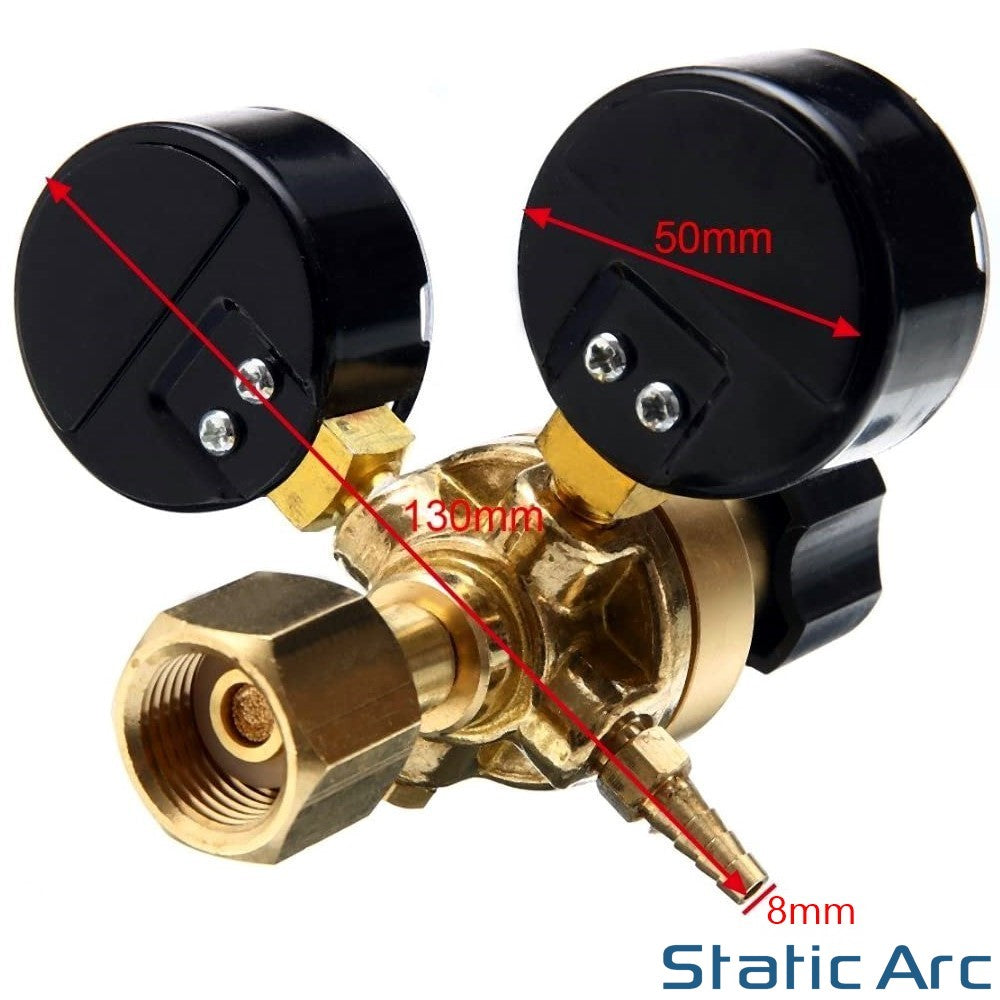 GAS BOTTLE PRESSURE FLOW REGULATOR DUAL GAUGE ARGON CO2 NITROGEN MIG ...